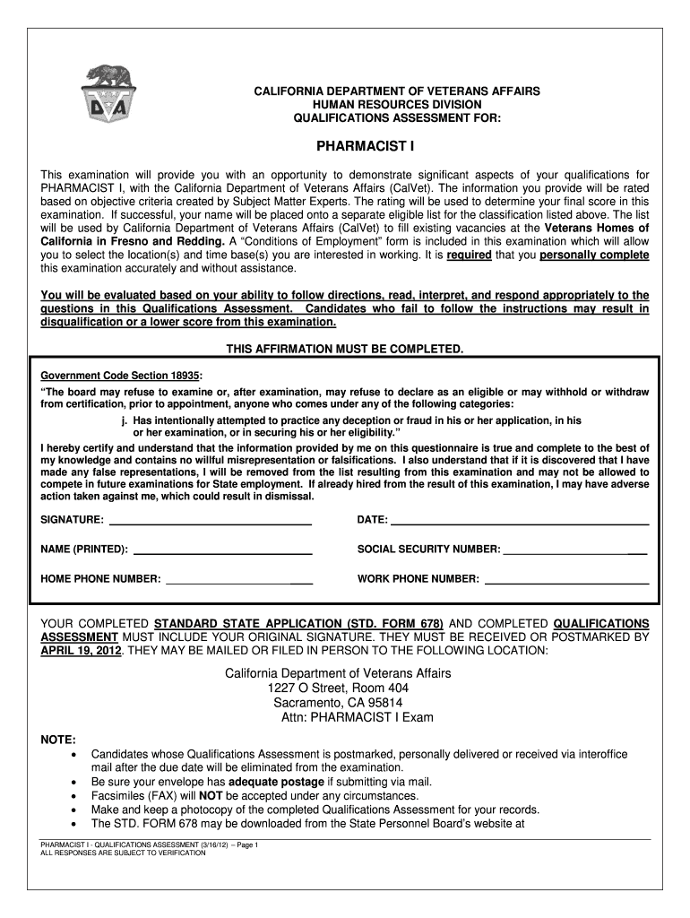 Fillable Online Pharmacist I Examination Fax Email Print - pdfFiller