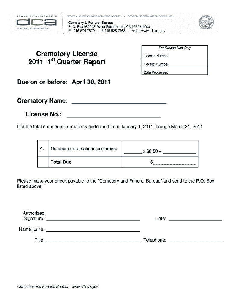 California Cemetery and Funeral Bureau - Cremetory License Quarterly ...