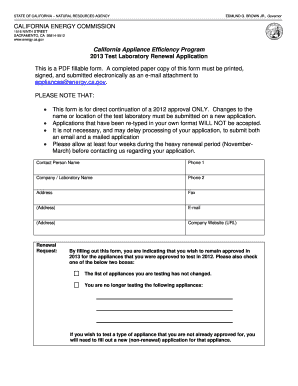 Fillable Online energy ca 2013 Renewal Application - California Energy ...