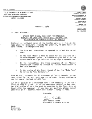 Fillable Online boe ca Spanish Form AH 266, 1983 Claim for Homeowners ...