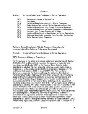 Contents Article 3. Incidental Take Permit ... - State Of California ...