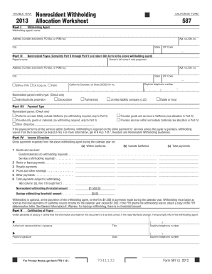 Fillable Online ftb ca TAXABLE YEAR 2013 Part I Nonresident Withholding ...
