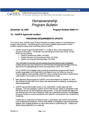 Fillable Online calhfa ca Homeownership Program Bulletin - California ...