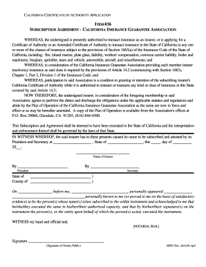 Fillable Online insurance ca Subscription Agreement - California ...