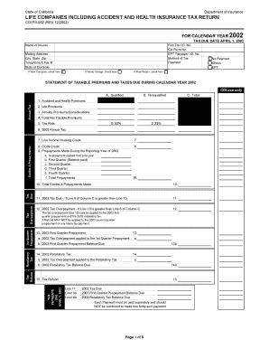 Fillable Online insurance ca 2002 Life Tax Return.xls Fax Email Print ...
