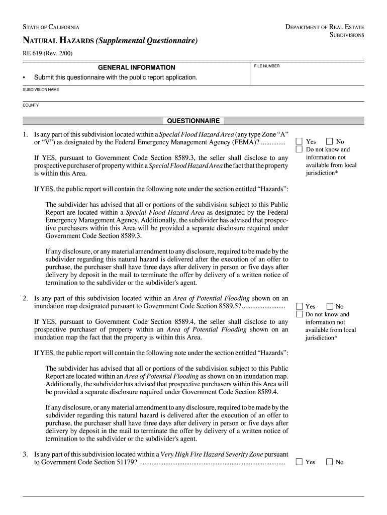 Fillable Online NATURAL HAZARDS (Supplemental Questionnaire) Fax Email ...