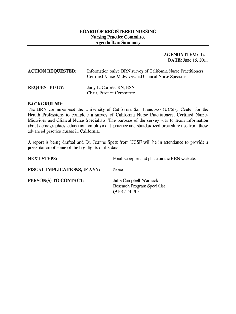 BOARD OF REGISTERED NURSING Nursing Practice Committee - rn ca: Fill ...