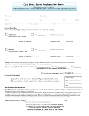 Fillable Online californiasciencecenter Cub Scout Day Registration Form ...