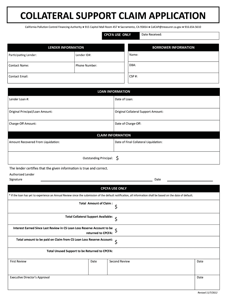 Fillable Online Collateral Support Claim Application Fax Email Print ...