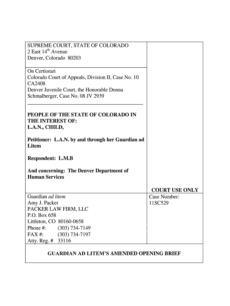 SUPREME COURT, STATE OF COLORADO Court Address: 2 East 14th: Fill out ...