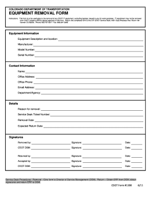 Fillable Online coloradodot Equipment removal form - Colorado ...
