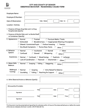 Reasonable Cause Observed Behavior Form - City And County Of ... - Fill ...