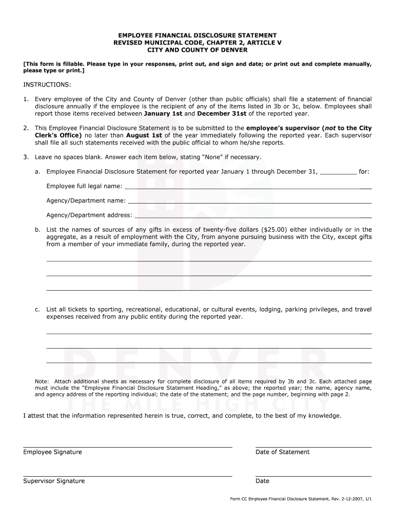 Fillable Online EMPLOYEE FINANCIAL DISCLOSURE STATEMENT Fax Email Print ...