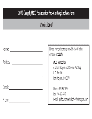 Fillable Online 2010 Cargill/MCC Foundation Pro-Am Registration Form ...