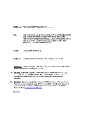 Fillable Online VETERANS' PROGRAM LETTER (VPL) NO Fax Email Print - pdfFiller