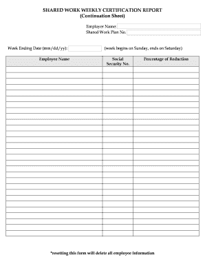 Fillable Online ctdol state ct SHARED WORK WEEKLY CERTIFICATION REPORT ...