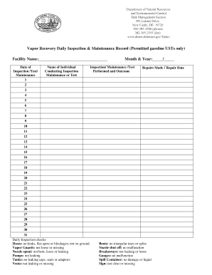 Fillable Online dnrec delaware Vapor Recovery Daily Inspection Form Fax ...