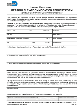 Fillable Online miamidade Employee Reasonable Accommodation Request ...
