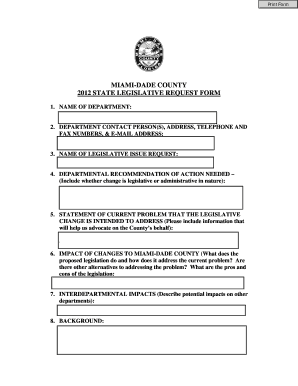 Fillable Online miamidade MIAMI-DADE COUNTY 2012 STATE LEGISLATIVE ...
