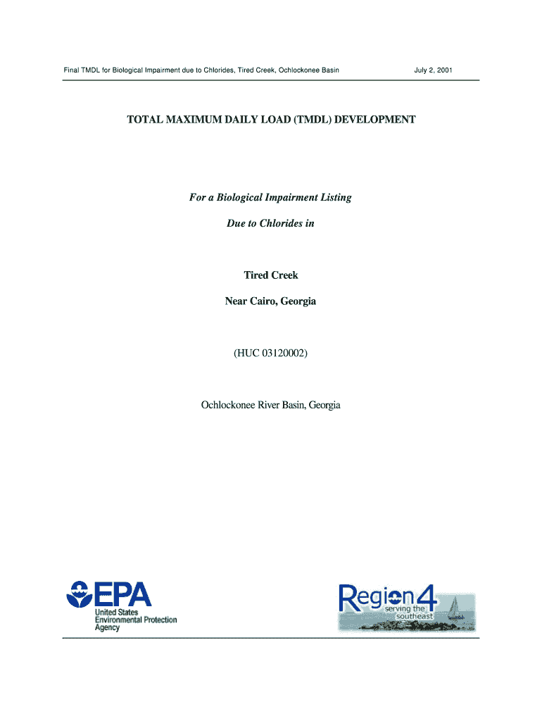 EPA Tired Creek Biota Chloride TMDL Report - Georgia - georgiaepd: Fill ...
