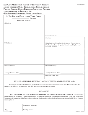 Fillable Online state hi Ex Parte Motion for Service of Process by Posting Fax Email Print ...