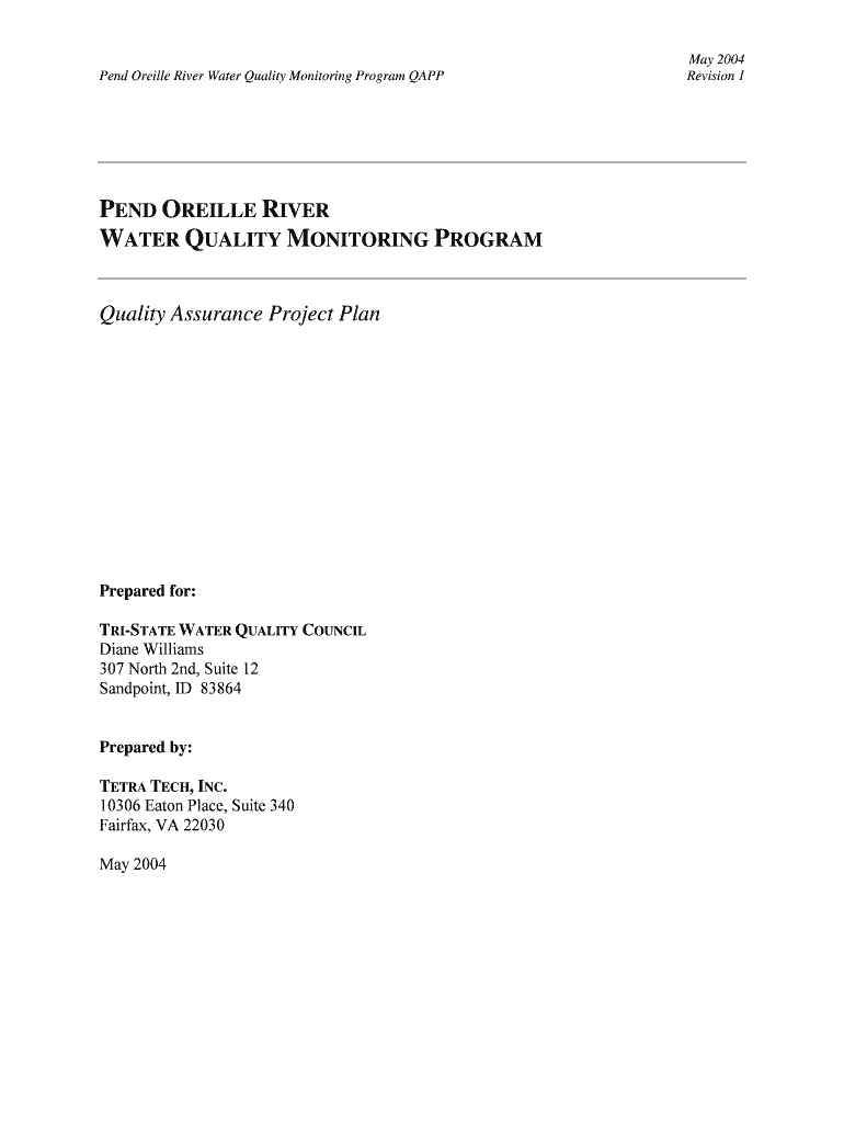 Fillable Online Pend Oreille River Water Quality Monitoring Program ...