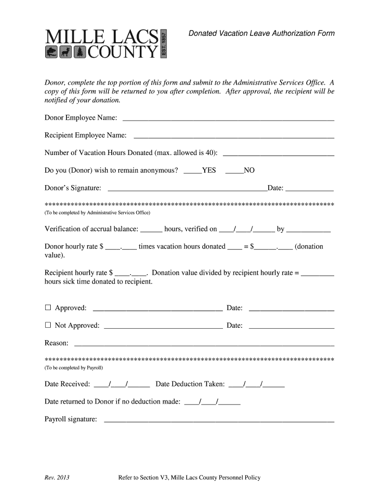 Fillable Online Donated Vacation Leave Authorization Form Fax Email ...