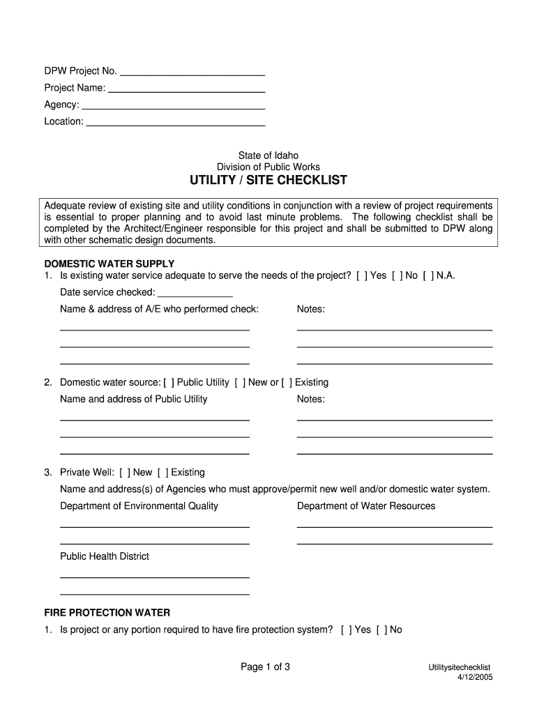 Fillable Online UTILITY / SITE CHECKLIST Fax Email Print - pdfFiller