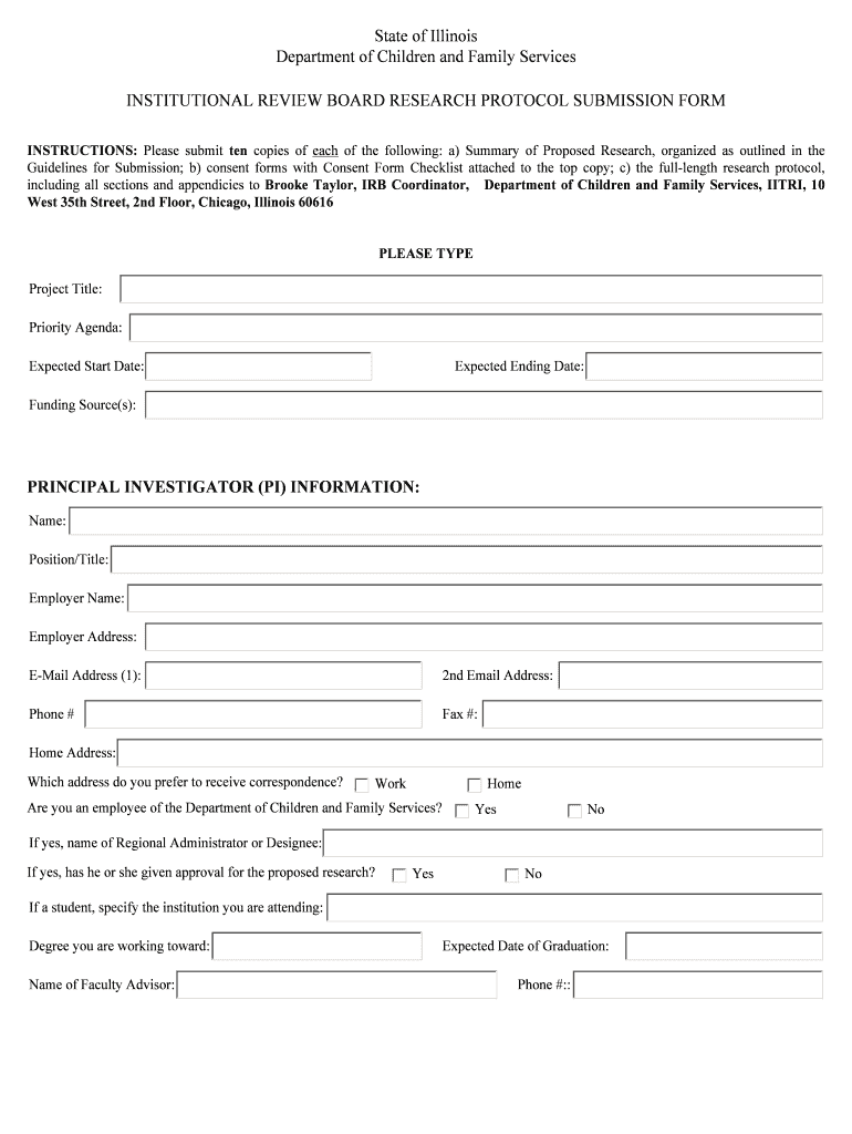 Fillable Online Illinois DCFS IRB Research Protocol Submission Fax ...