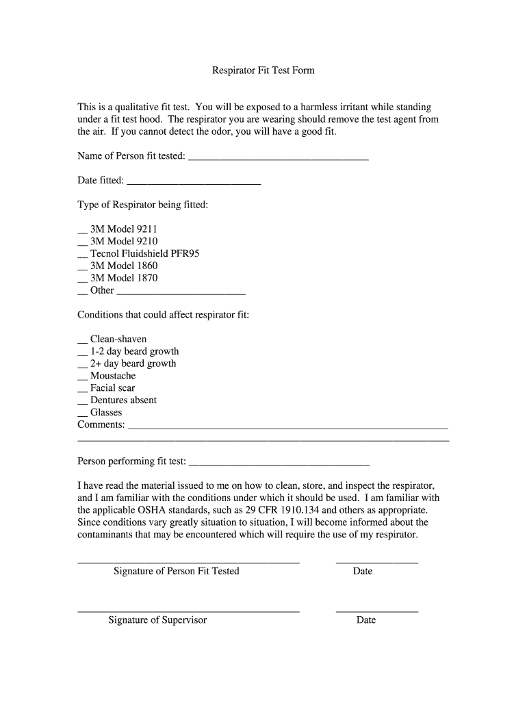 KS Respirator Fit Test Form Fill And Sign Printable Template Online 