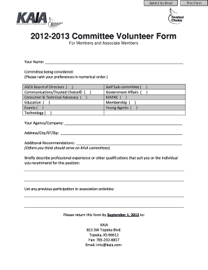 2012-2013 Committee Volunteer Form - Independent Insurance Agent - Fill ...