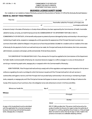 Fillable Online chfs ky Business license surety bond - Kentucky ...