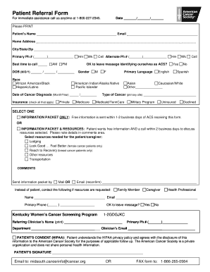 Fillable Online chfs ky Patient Referral Form - Kentucky: Cabinet for ...