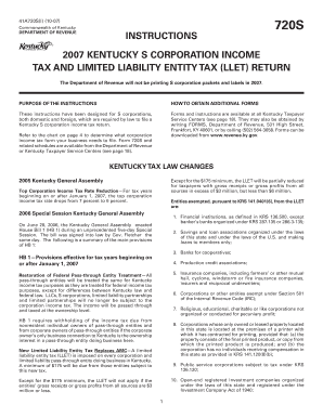 Fillable Online revenue ky 720S - Instructions - Kentucky S Corporation ...