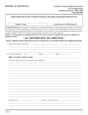 Fillable Online ktrs ky REPORT OF PHYSICIAN Kentucky Teachers ...