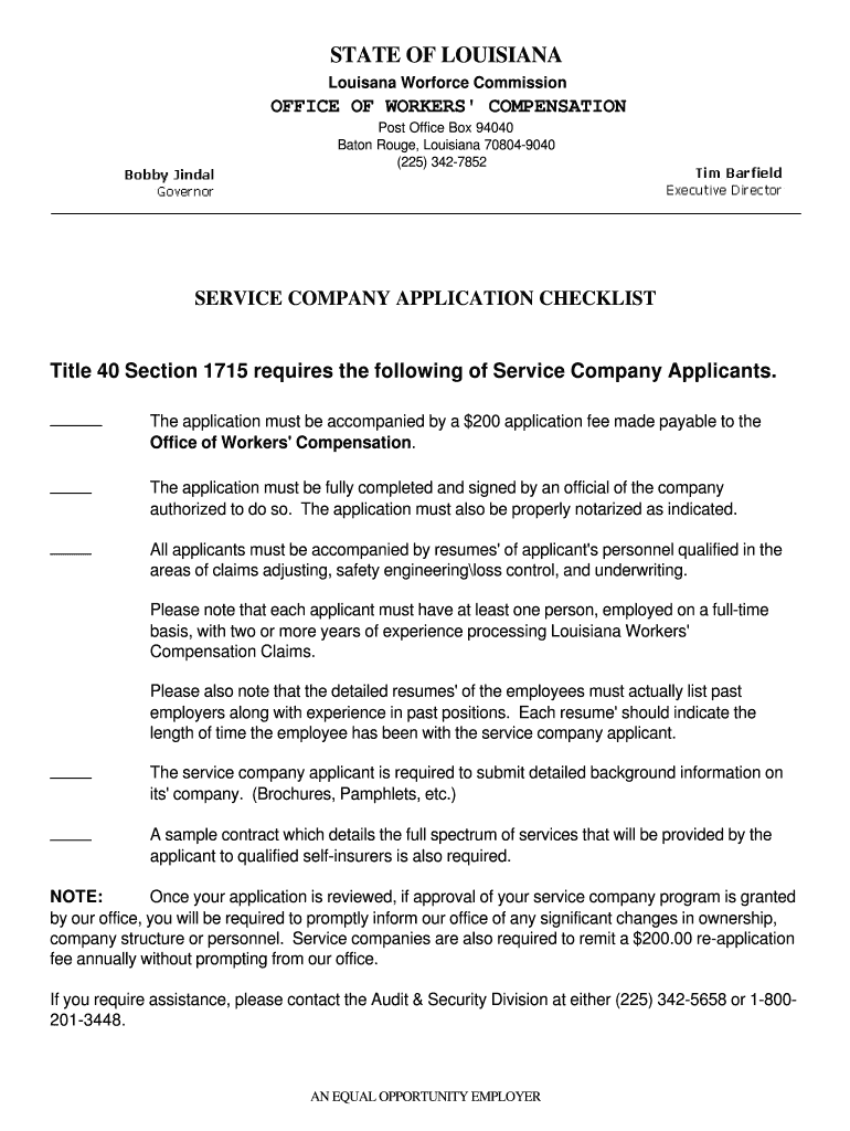 Fillable Online Service Company Application Requirements Fax Email ...