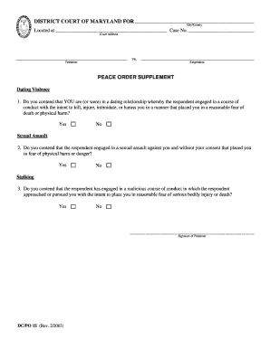 Peace Order Supplement - Maryland State Court System - Courts State Md ...