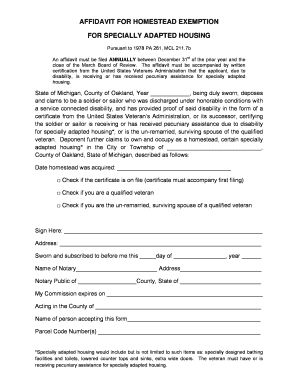Fillable Online Affidavit for homestead exemption for specially ...
