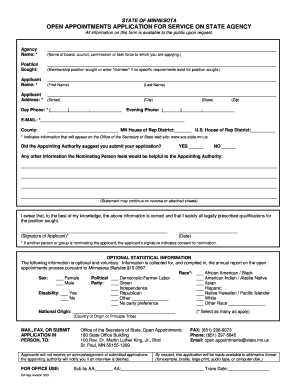 Fillable Online Sec of State Open Appointments Application Form Fax ...