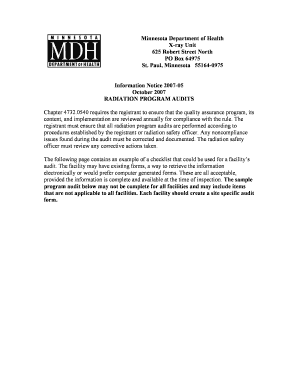 Fillable Online health state mn Radiation Program Audits. Sample ...