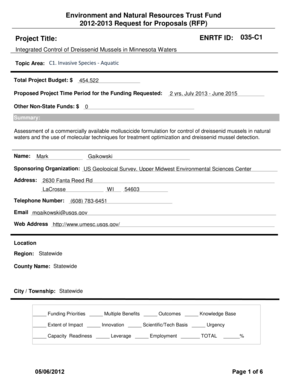 Fillable Online Environment and Natural Resources Trust Fund 2012-2013 Request for Proposals ...