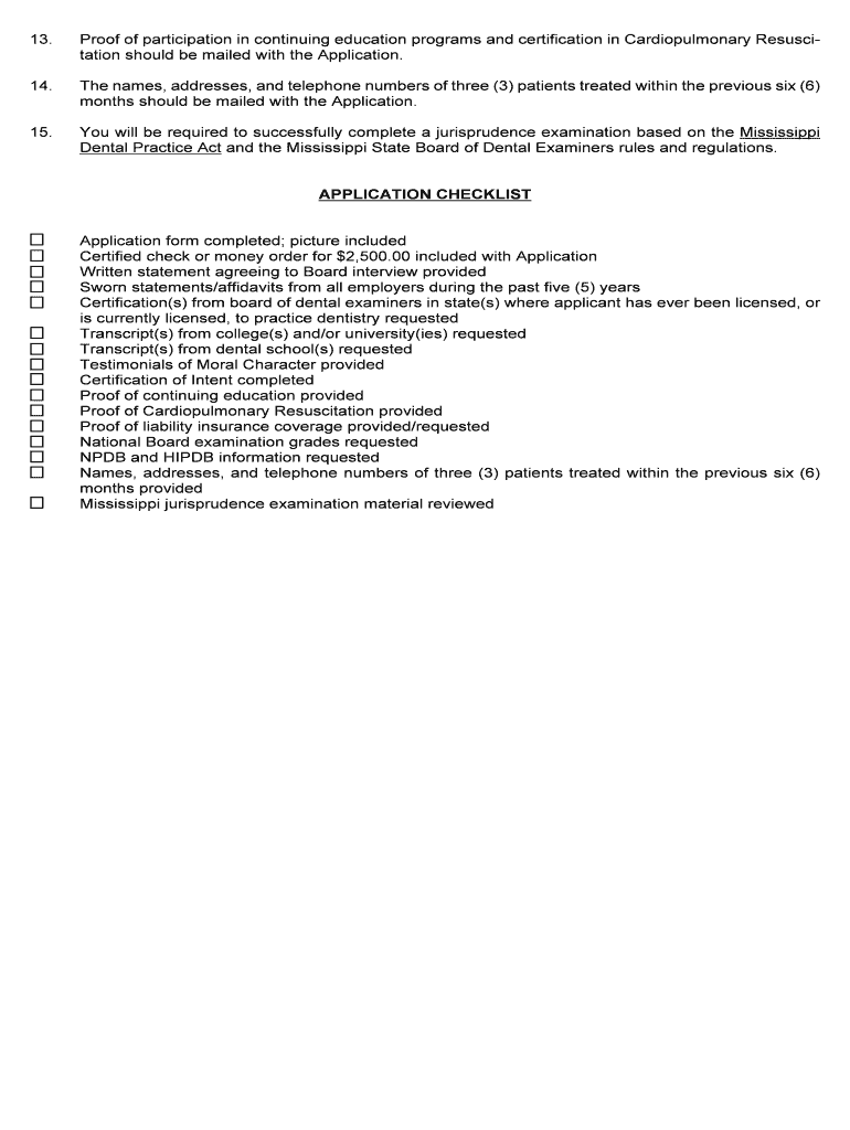 Fillable Online dentalboard ms H: HOME FORMS MSBDE application-dental credentials.wpd Fax Email ...