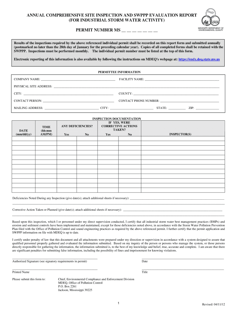 Fillable Online Annual Comprehensive Site Inspection and SWPPP ...