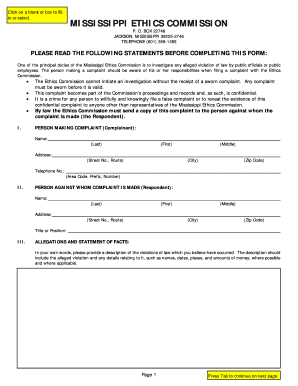 Fillable Online MISSISSIPPI ETHICS COMMISSION - the Mississippi Ethics ...