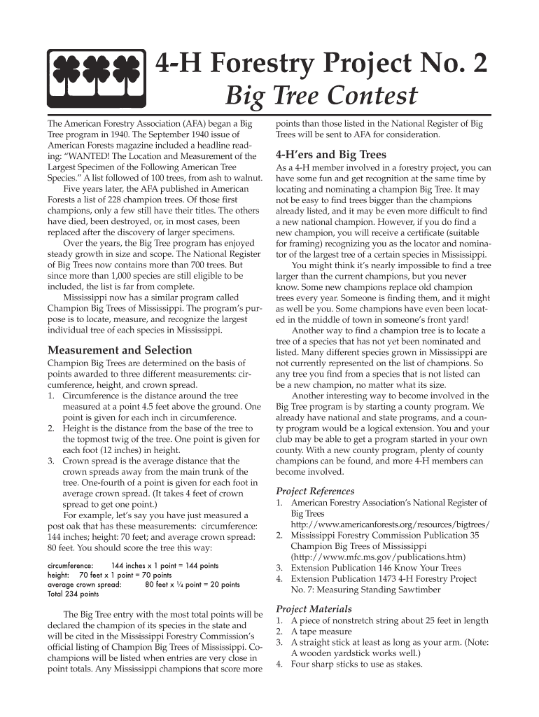 Fillable Online Big Tree Contest Fax Email Print - pdfFiller