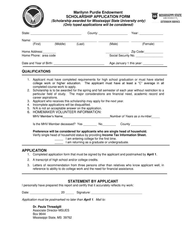 Fillable Online Marilynn Purdie Endowment Scholarship Application Fax Email Print - pdfFiller