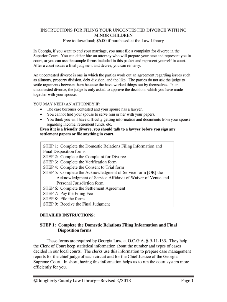 Fillable Online INSTRUCTIONS FOR FILING YOUR UNCONTESTED DIVORCE WITH ...