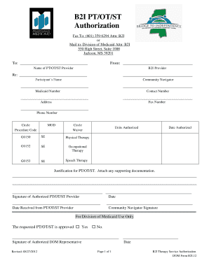 Fillable Online medicaid ms Therapy Authorization - Mississippi ...
