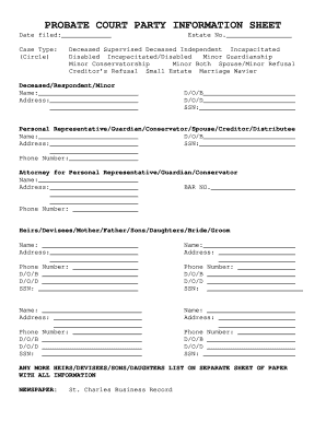 Fillable Online courts mo PROBATE COURT PARTY INFORMATION SHEET Fax ...