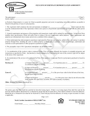 Fillable Online ncrealtors Exclusive representation agreement - North ...